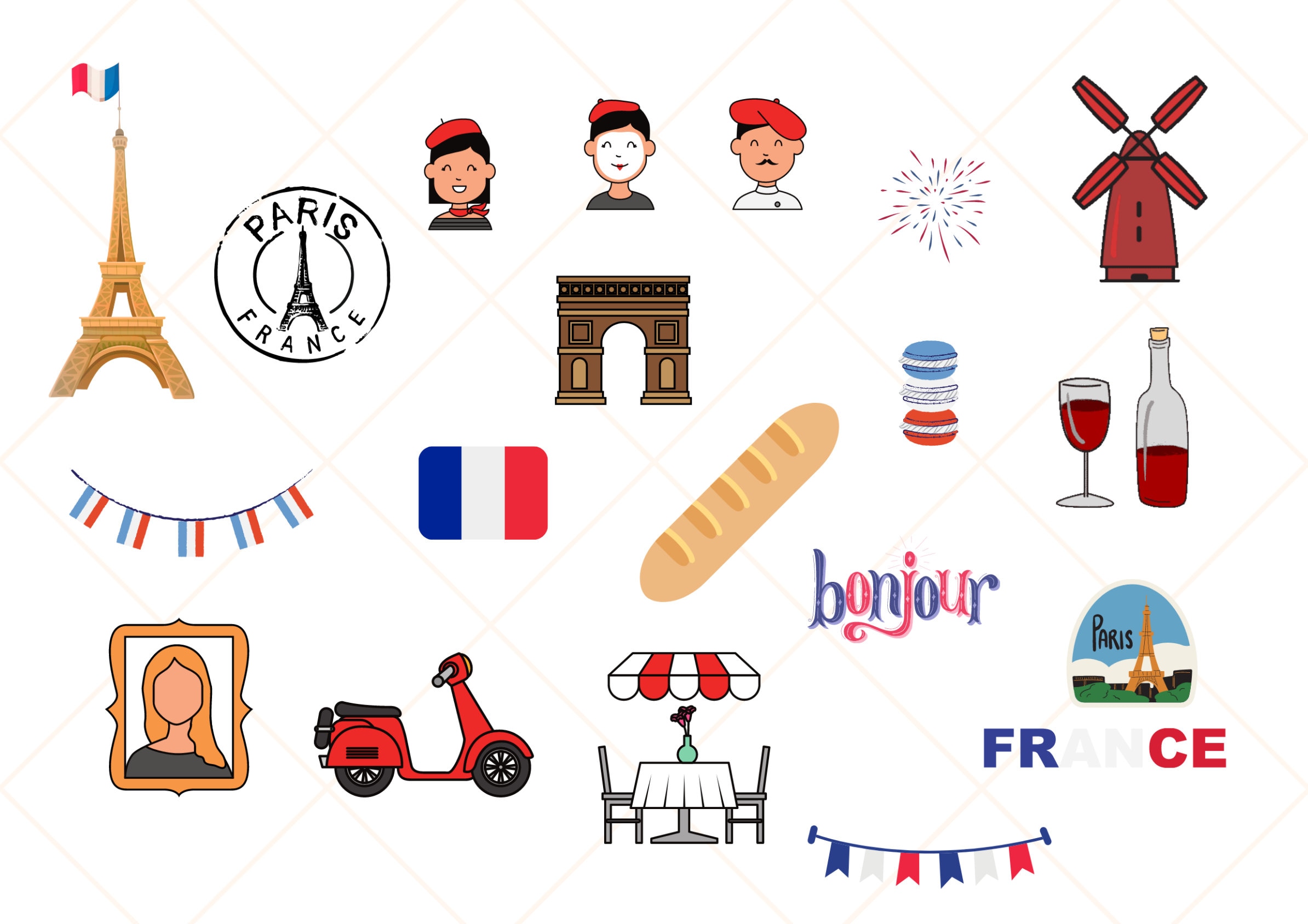 French Stickers Digital Sticker Pre-cropped Digital Stickers Digital ...