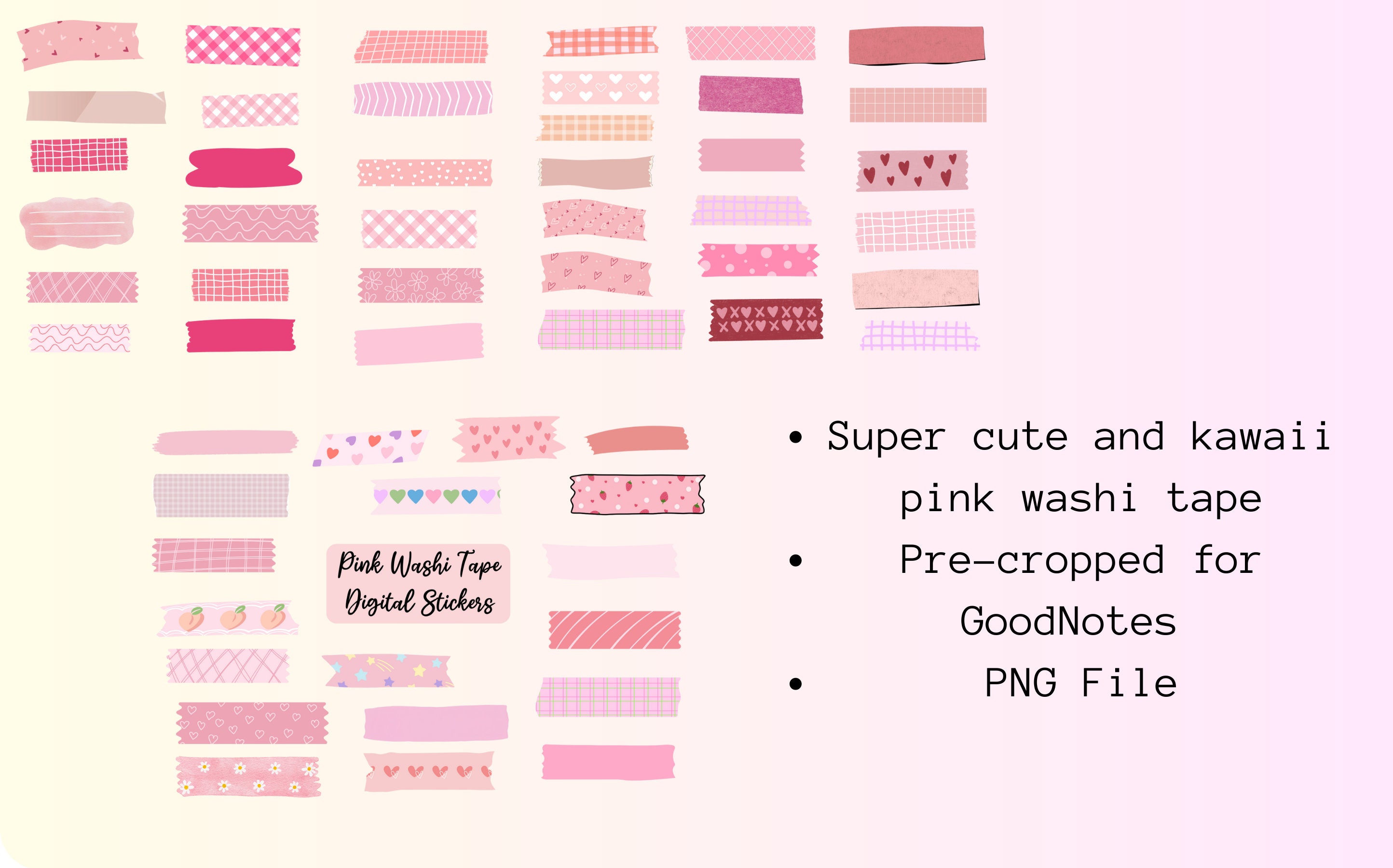 Pink Kawaii Digital Notebooks and Pink Aesthetic Digital Stickers Pink ...