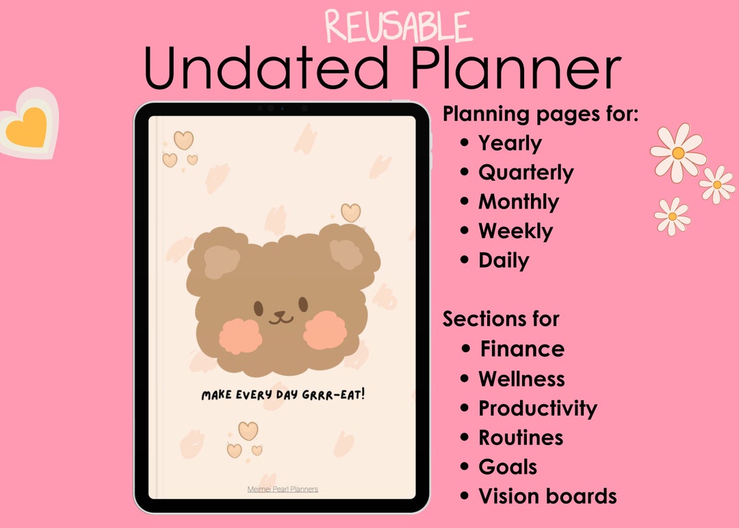 Kawaii Cute Bear Undated Digital Planner Digital Cute Planner Kawaii ...