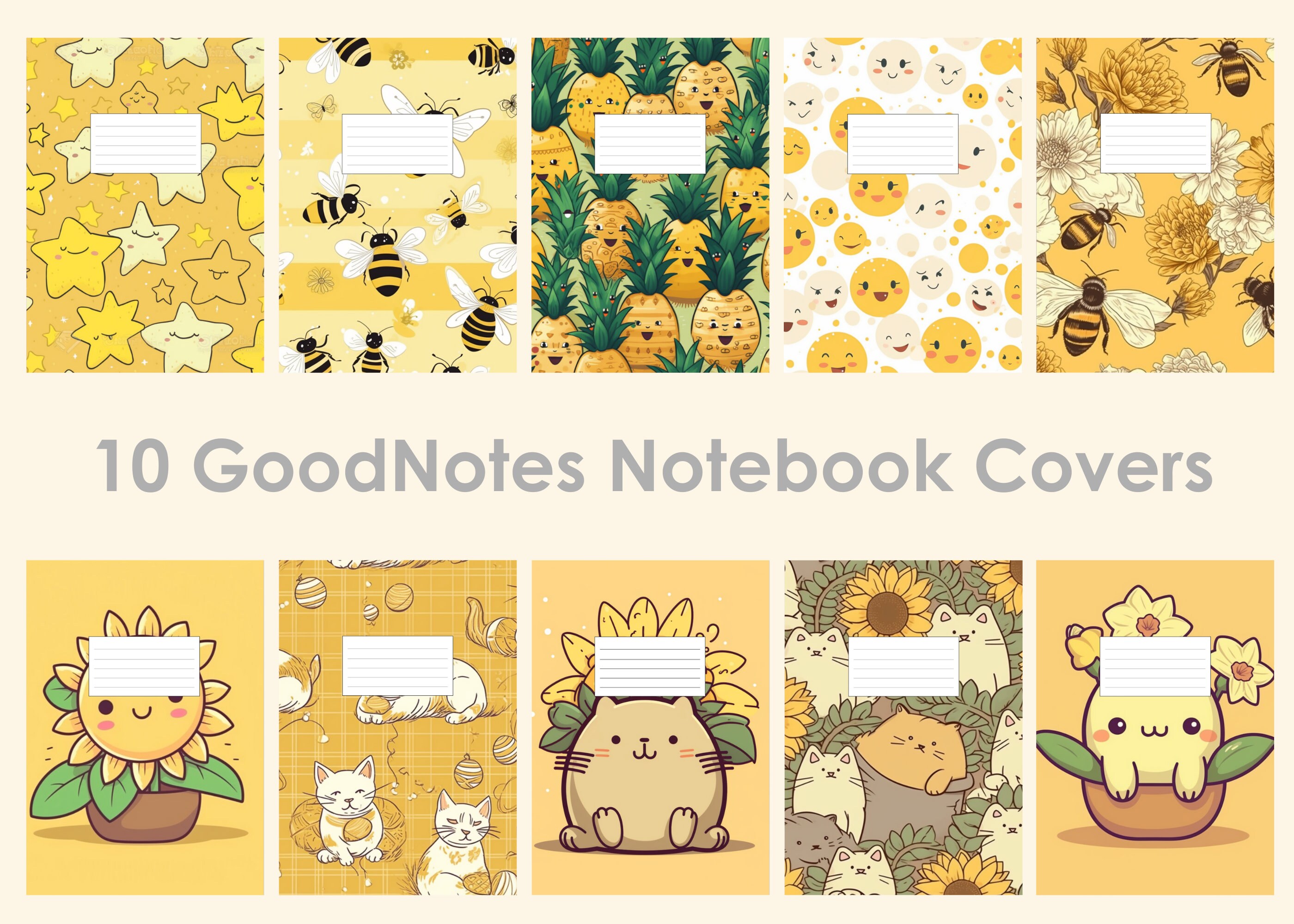 Kawaii Yellow Digital Notebook Covers Yellow Notebook Goodnotes Cover ...