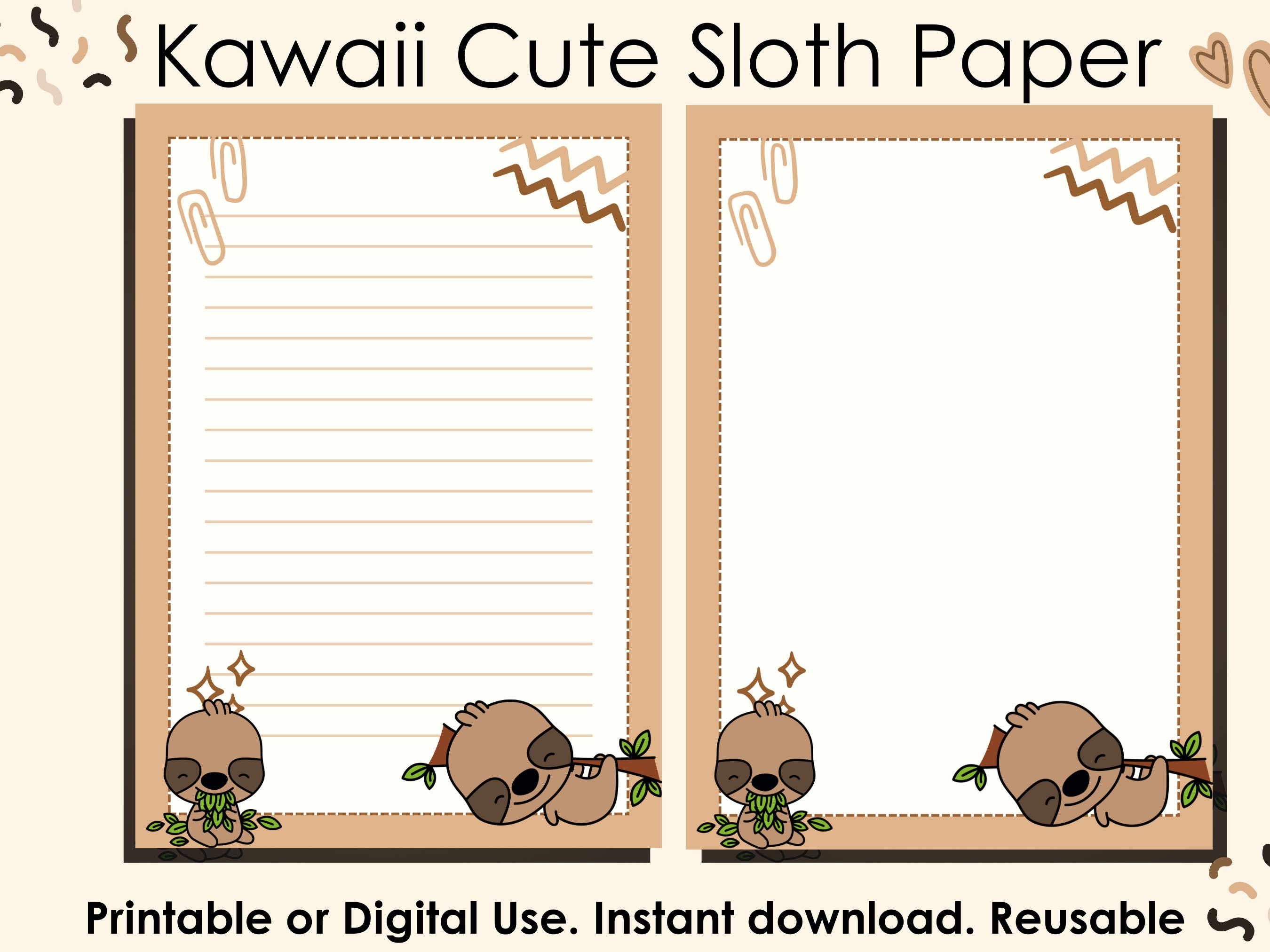 Cute Digital Paper Reusable Printable Paper Cute Digital Paper Kawaii ...