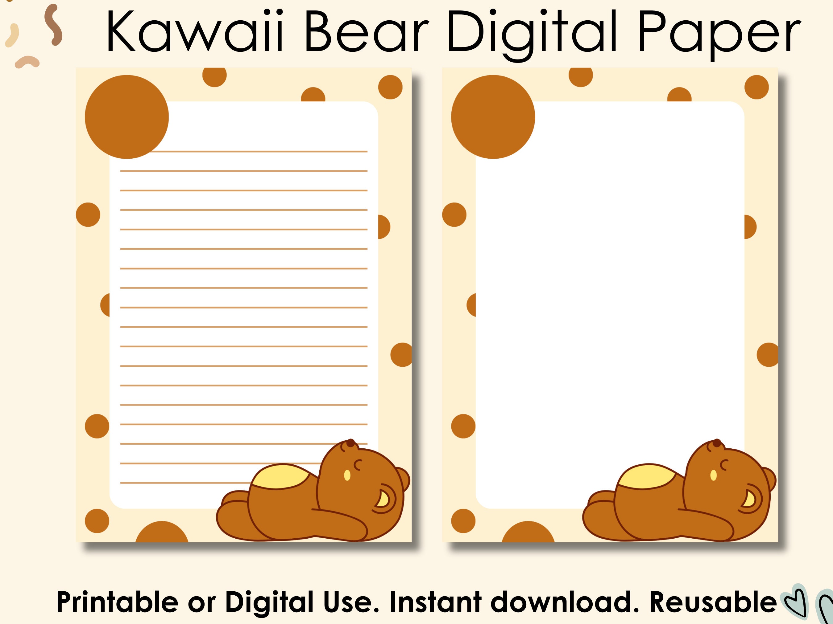 Cute Digital Paper Reusable Printable Paper Cute Digital Paper Kawaii ...