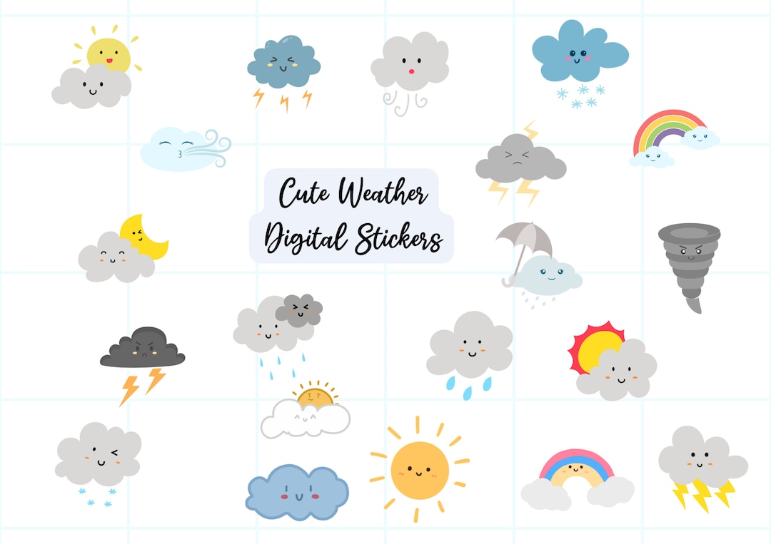 Cute Weather Digital Stickers Pre-cropped Digital Stickers Weather ...