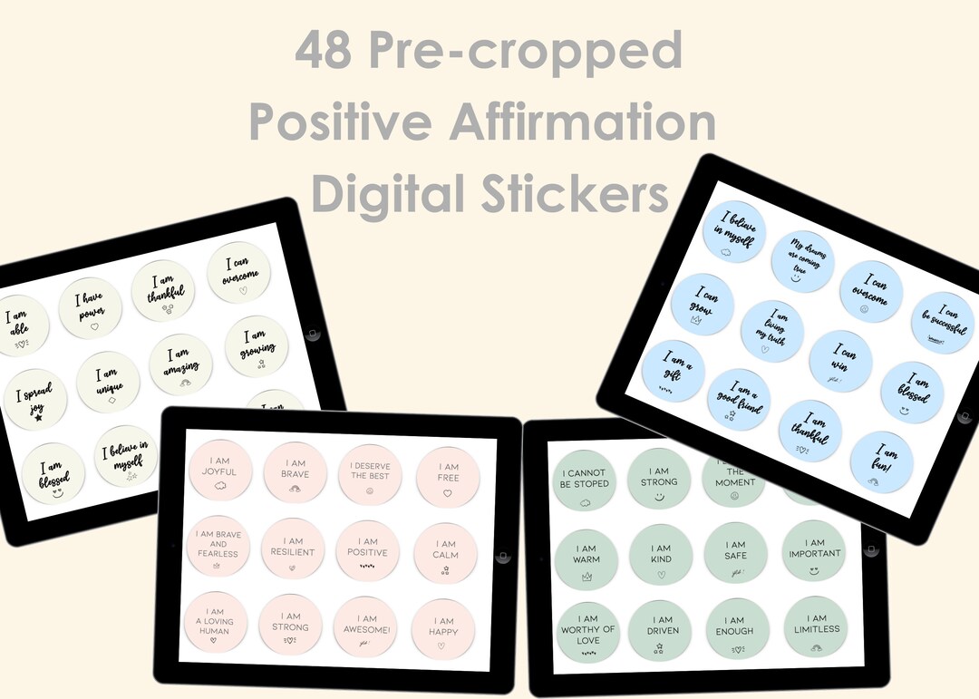 Positive Affirmation Digital Stickers Pre-cropped Digital Stickers ...