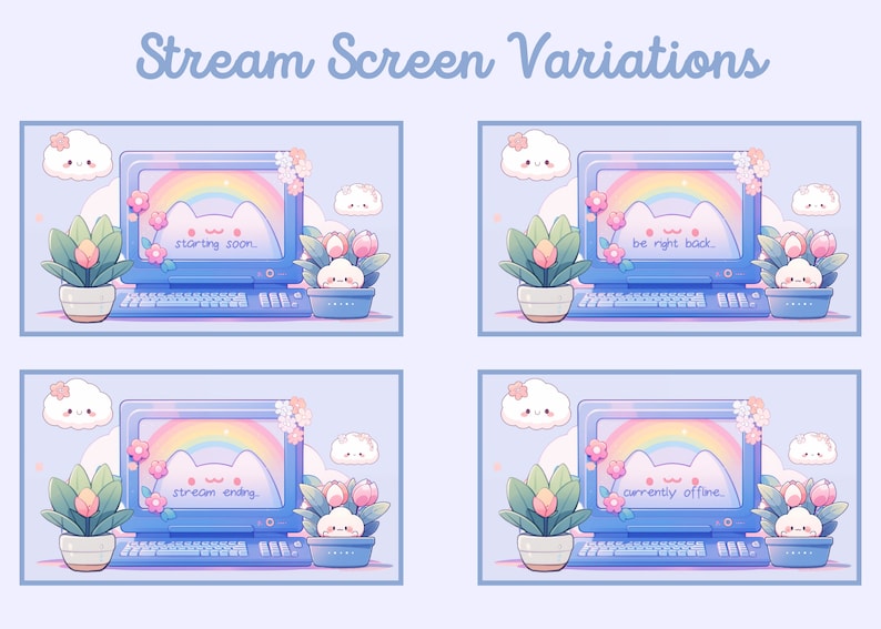 4 Animated Kawaii Twitch Screens Kawaii Twitch Cute Twitch Overlay ...