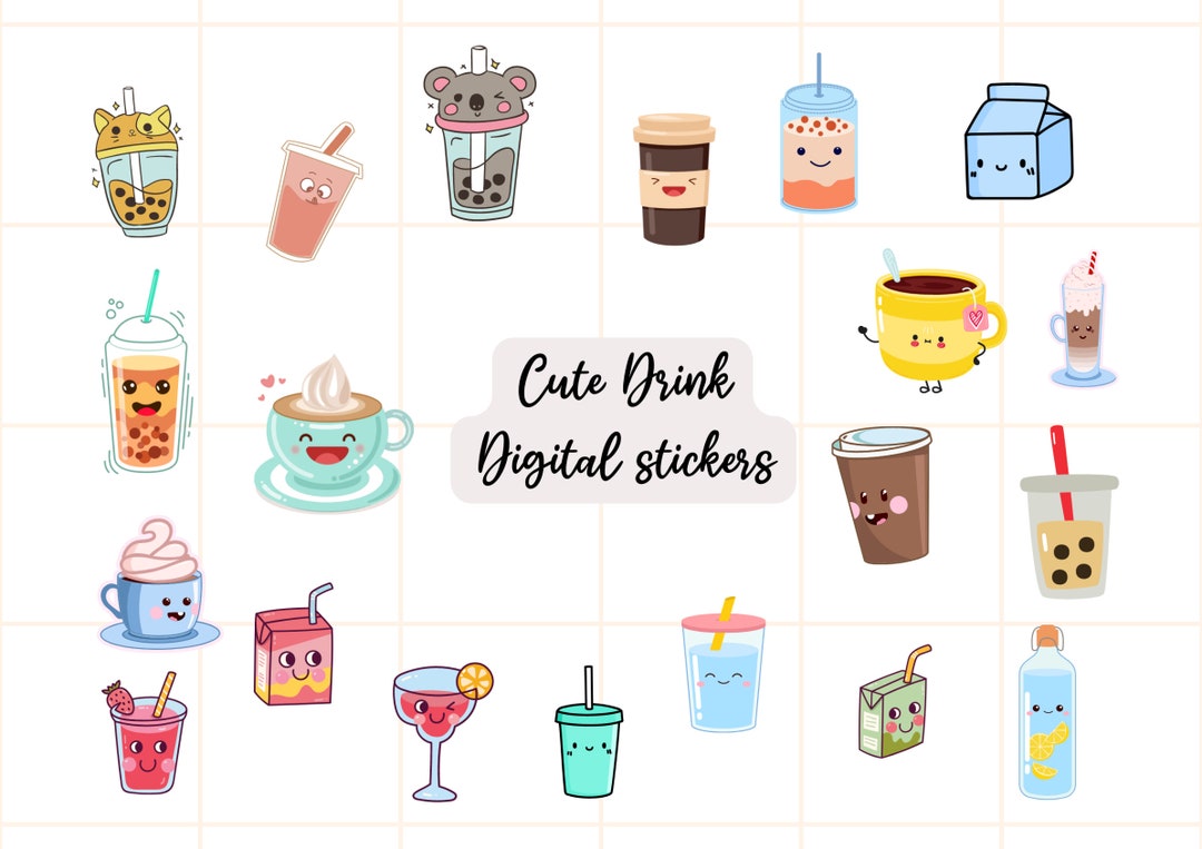 Cute Drink Digital Stickers Pre-cropped Digital Stickers Kawaii Cute ...