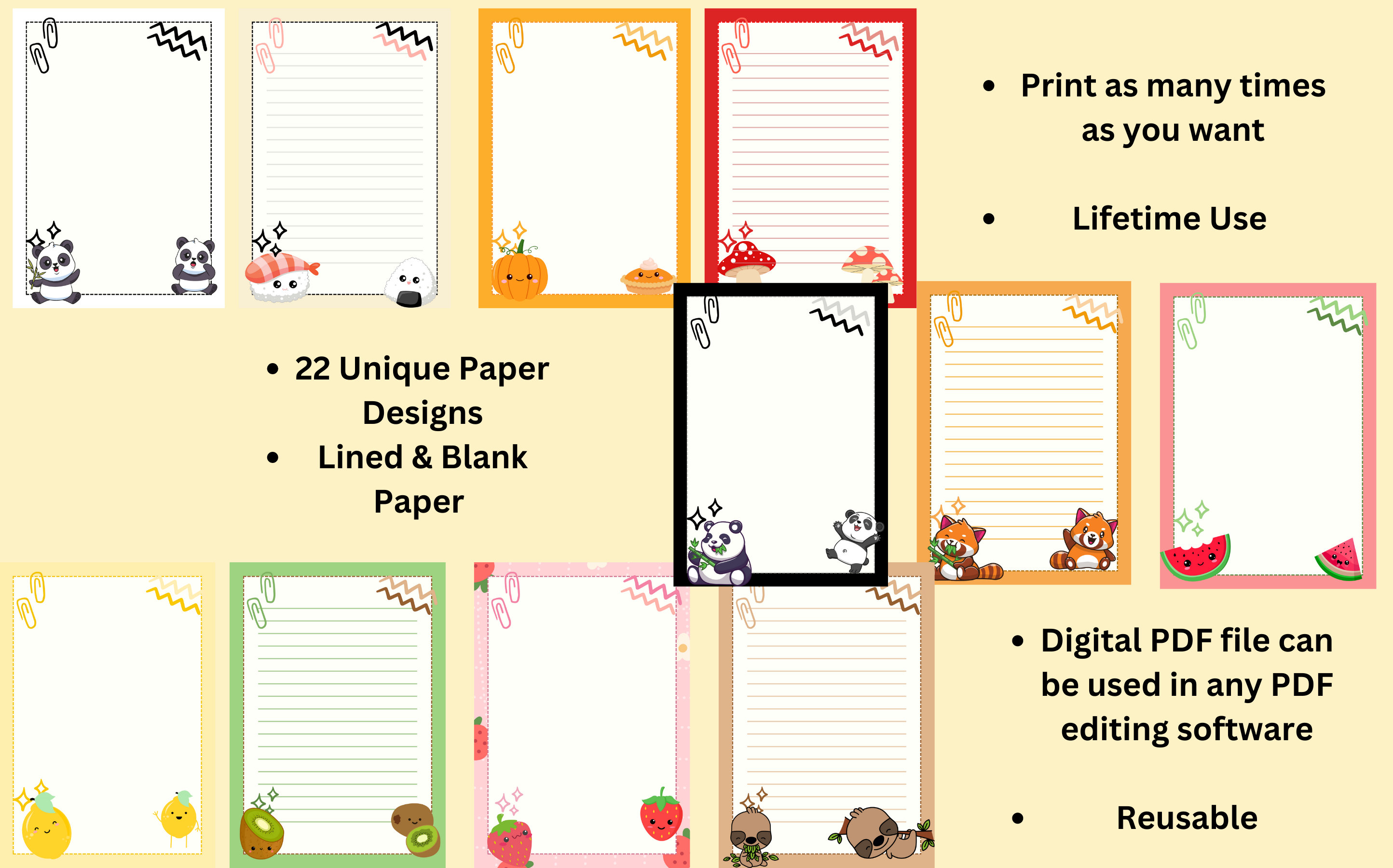 Cute Digital Paper Reusable Printable Paper Cute Digital Paper Kawaii ...