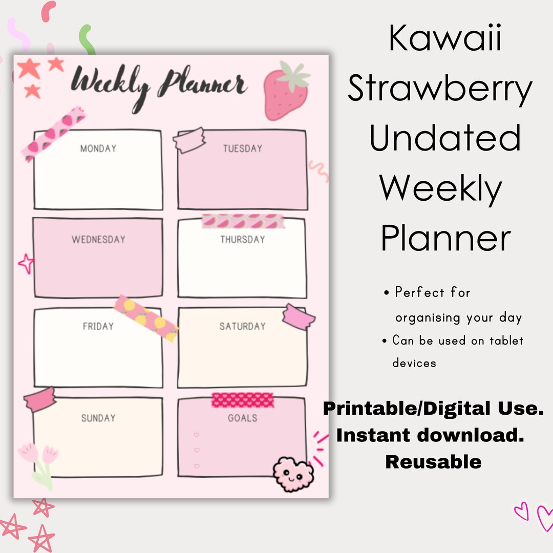 Pink Undated Weekly Planners Reusable Planner Week Calendar Printable ...