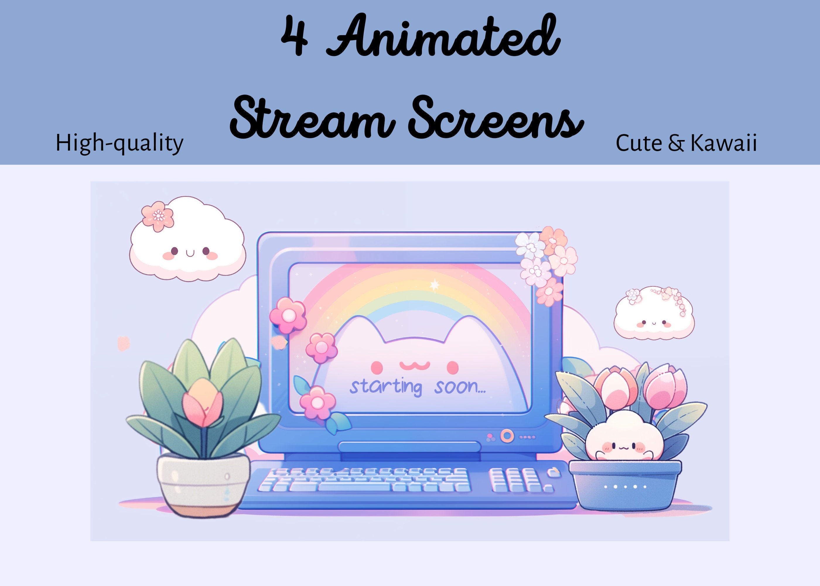 4 Animated Kawaii Twitch Screens Kawaii Twitch Cute Twitch Overlay ...