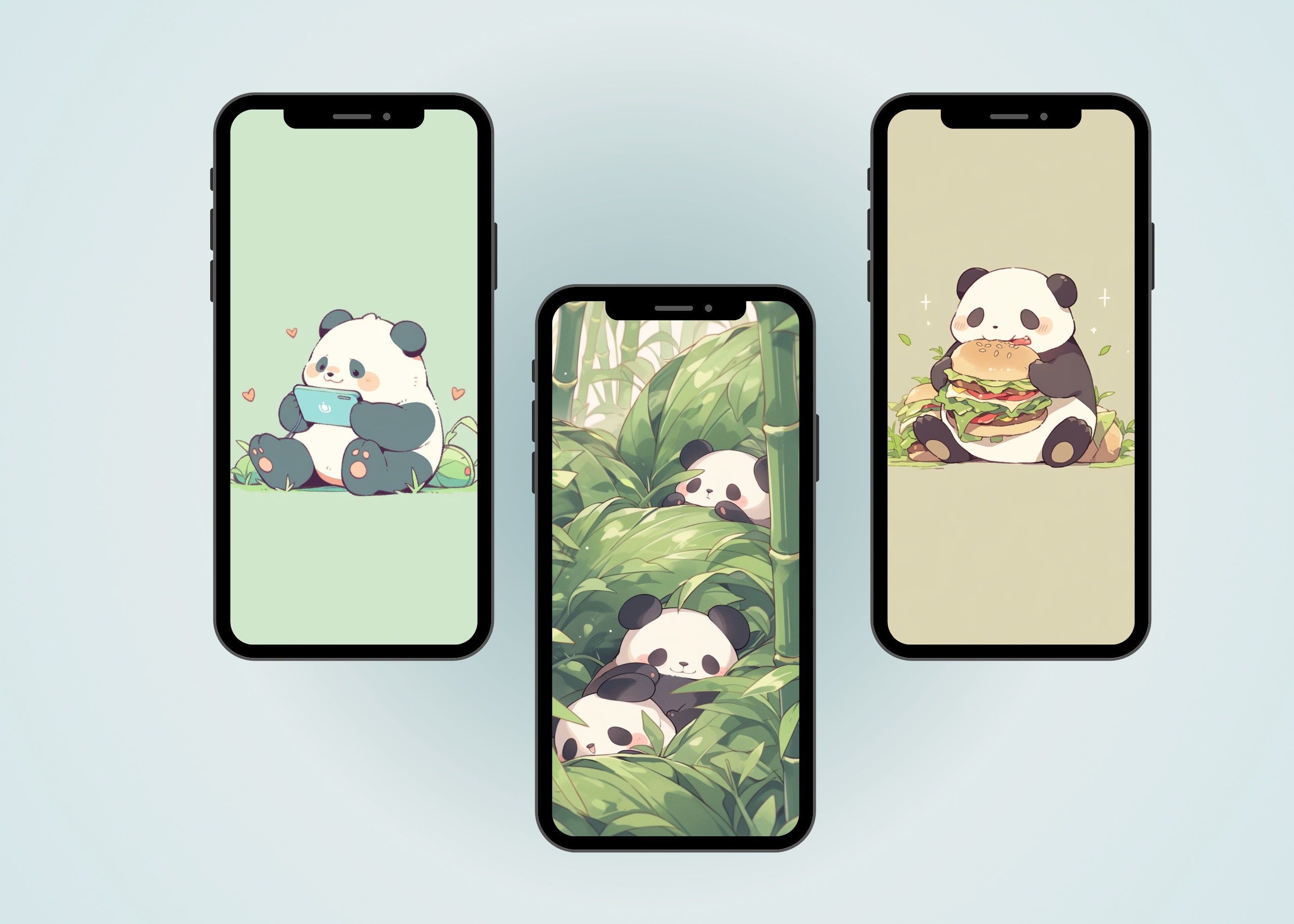 Pandas Cute Kawaii iPhone Wallpaper Bundle IOS Wallpapers iPhone ...