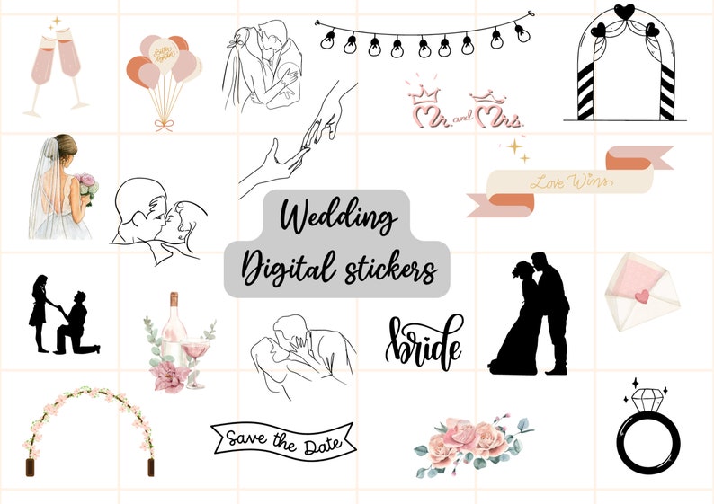 Wedding Digital Sticker Pre-cropped Digital Stickers Instant Download ...