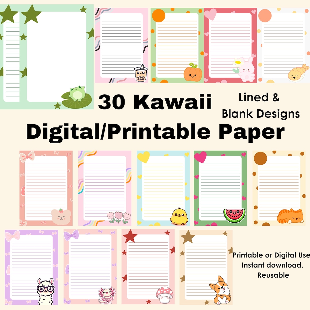 Cute Digital Paper Reusable Printable Paper Cute Digital Paper Kawaii ...
