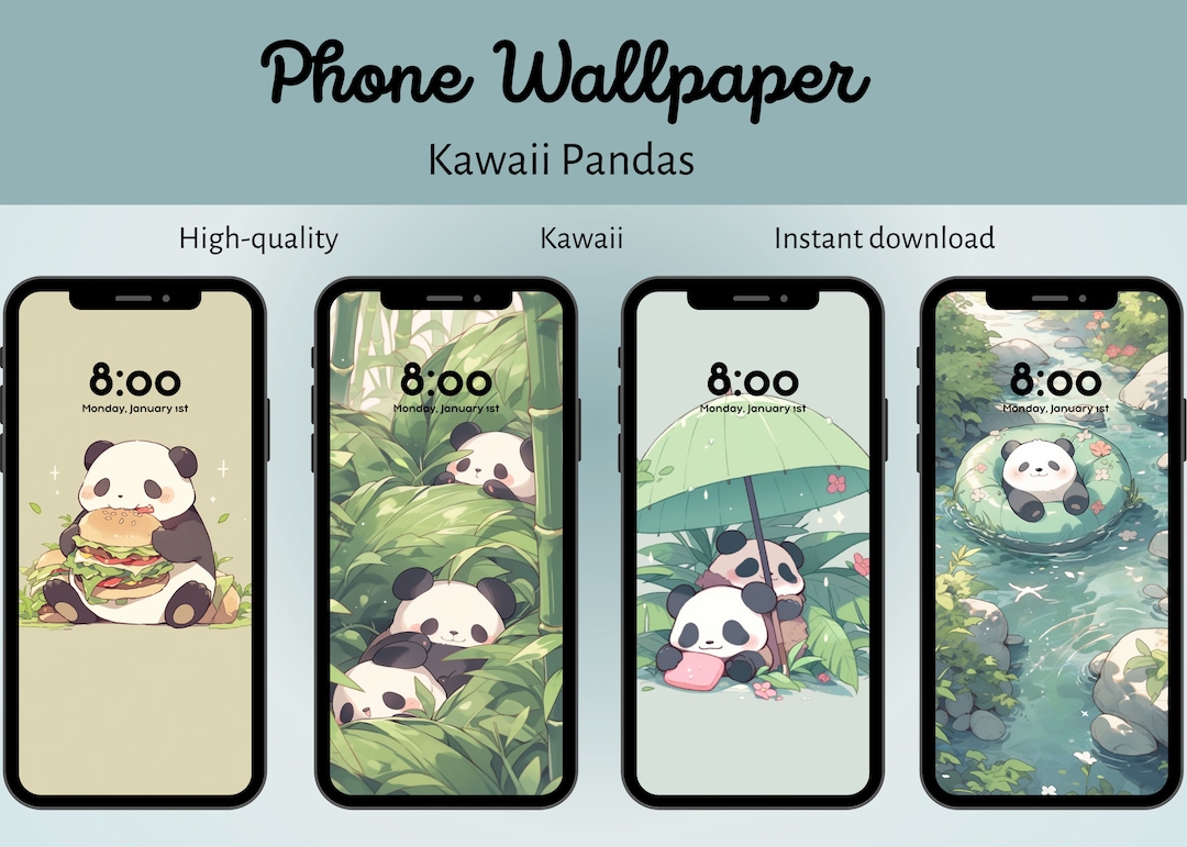 Pandas Cute Kawaii iPhone Wallpaper Bundle IOS Wallpapers iPhone ...