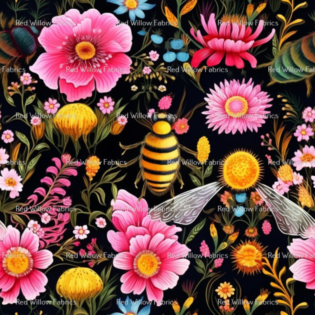 Pink Honey Bee Floral Seamless Pattern for Fabric Printing - Etsy