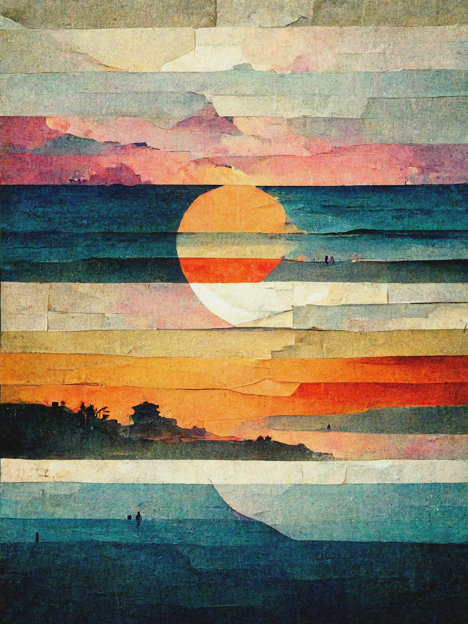 Beach Sunrise Collage Art, Ripper Paper, Organic Style, Poster Print - Etsy