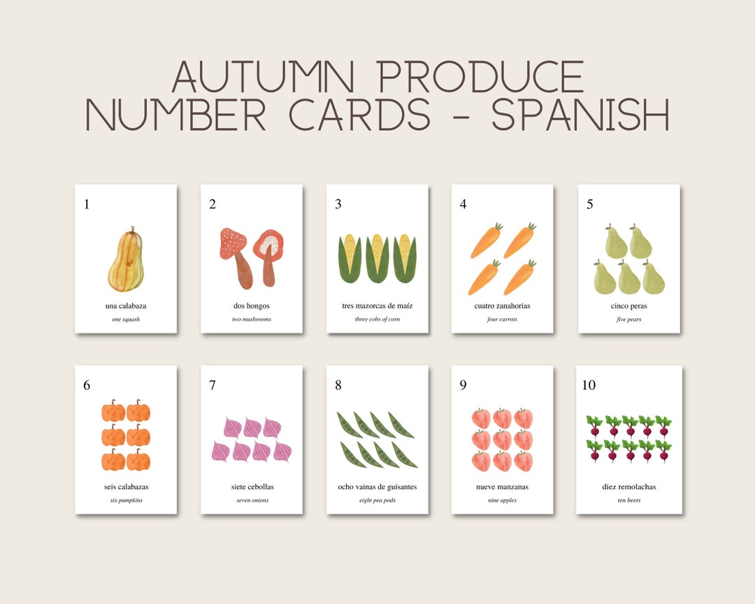 Spanish Bilingual Number Flashcards, Fall Produce Flashcards, Autumn ...