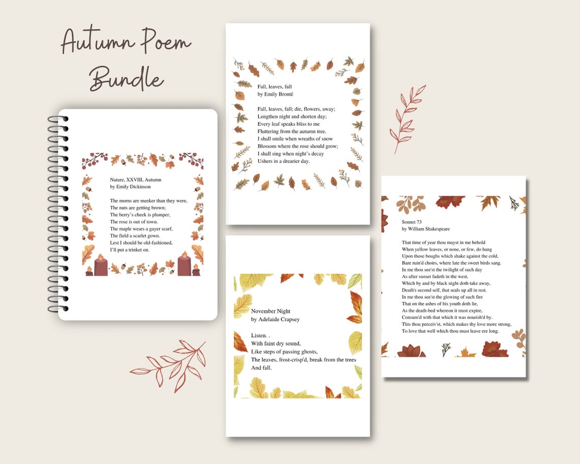 Autumn Poem Bundle, Homeschool Printable, Nature Poems, Wall Art ...