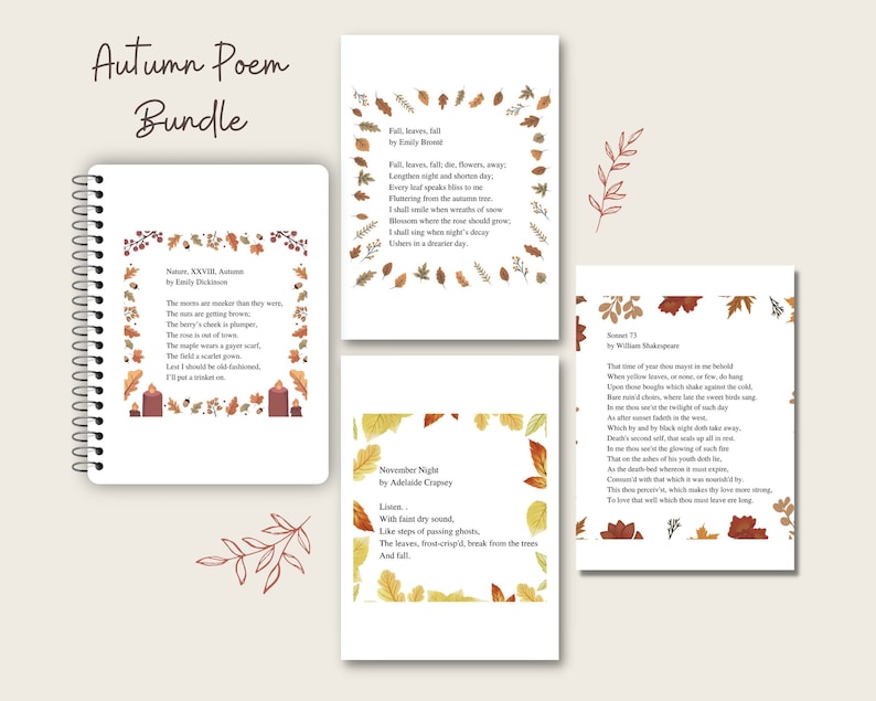 Autumn Poem Bundle, Homeschool Printable, Nature Poems, Wall Art ...