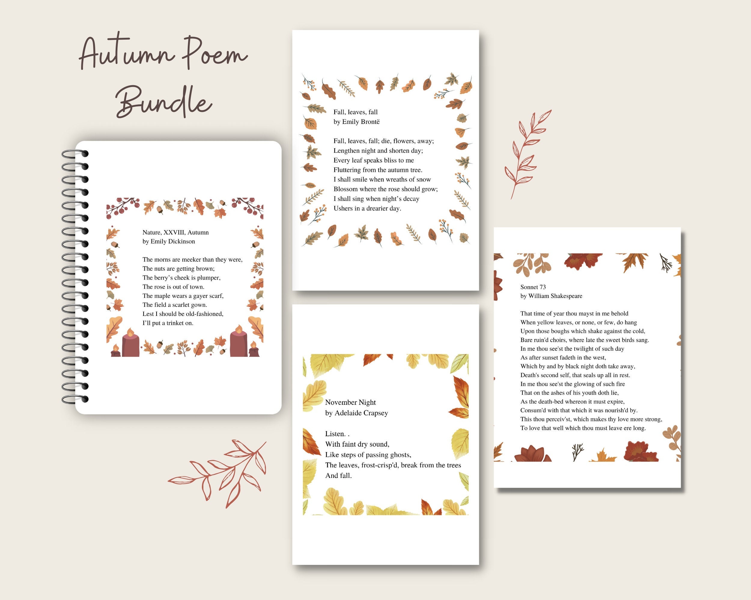 Autumn Poem Bundle, Homeschool Printable, Nature Poems, Wall Art ...