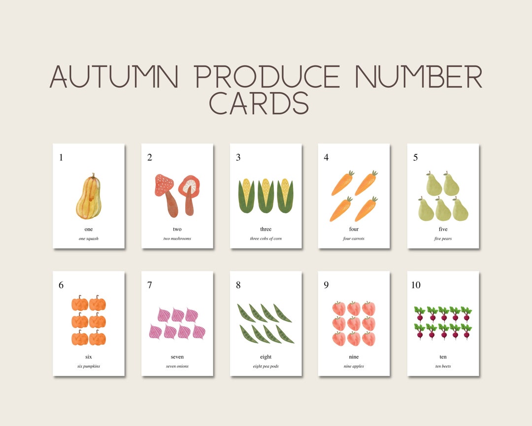 Autumn Produce Number Flashcards, Fall Produce Theme Counting Cards ...