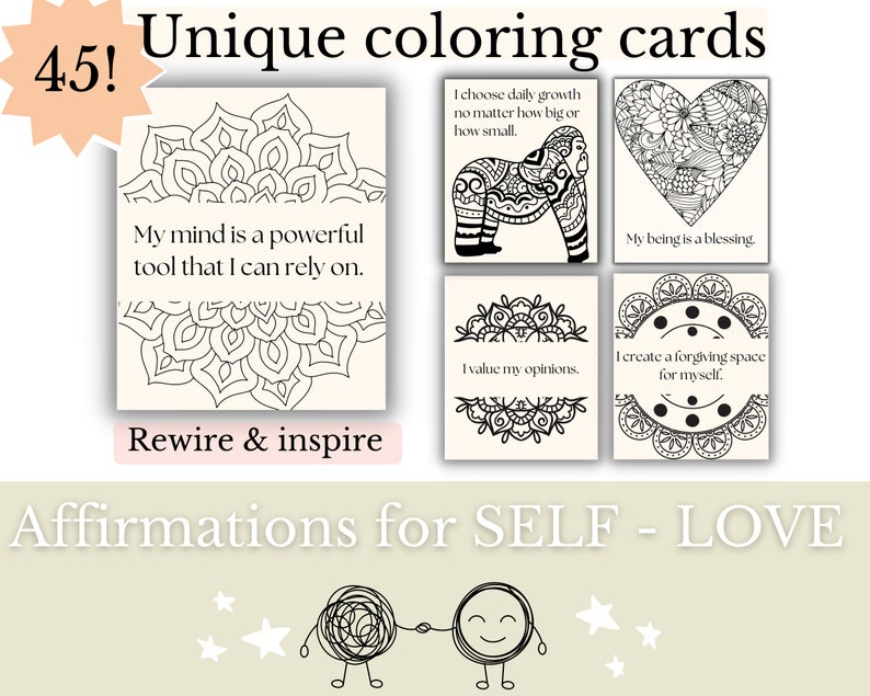 Positive Affirmation Cards Affirmation Coloring Cards Positive - Etsy