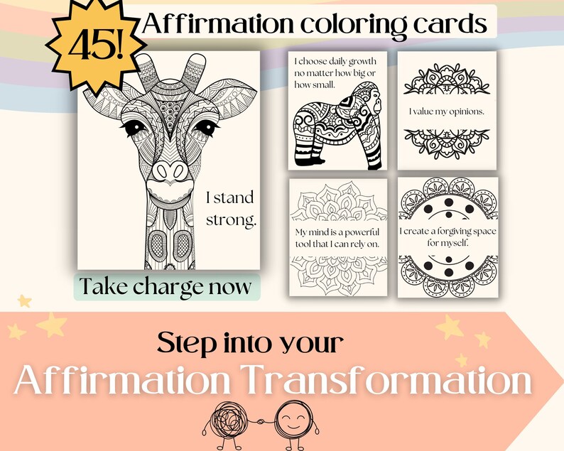 Positive Affirmation Cards Affirmation Coloring Cards Positive - Etsy
