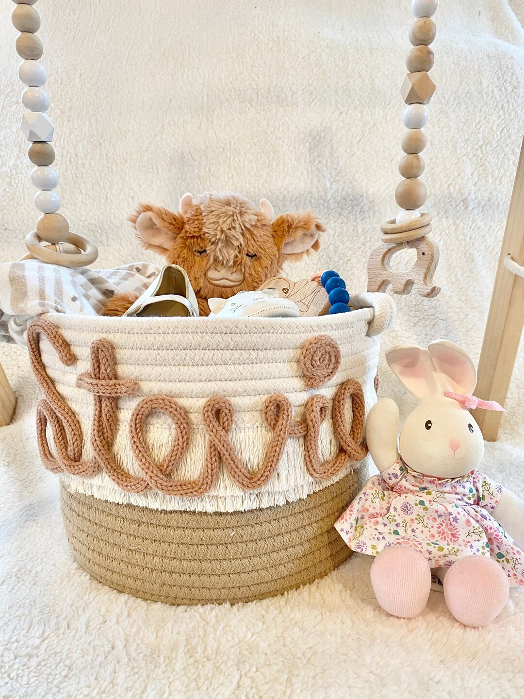 Personalized Baby Shower Gift Basket Custom Rope Basket Custom Name ...