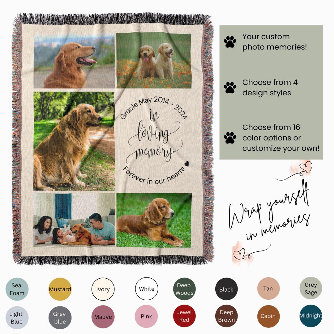 Custom Pet Memorial Gift Pet Loss Photo Blanket Custom Dog Memorial ...