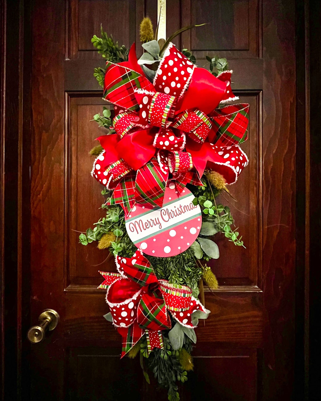 Red Polkadot Swag, Christmas Swag, Hand Crafted Swag, Modern Polka Dot ...