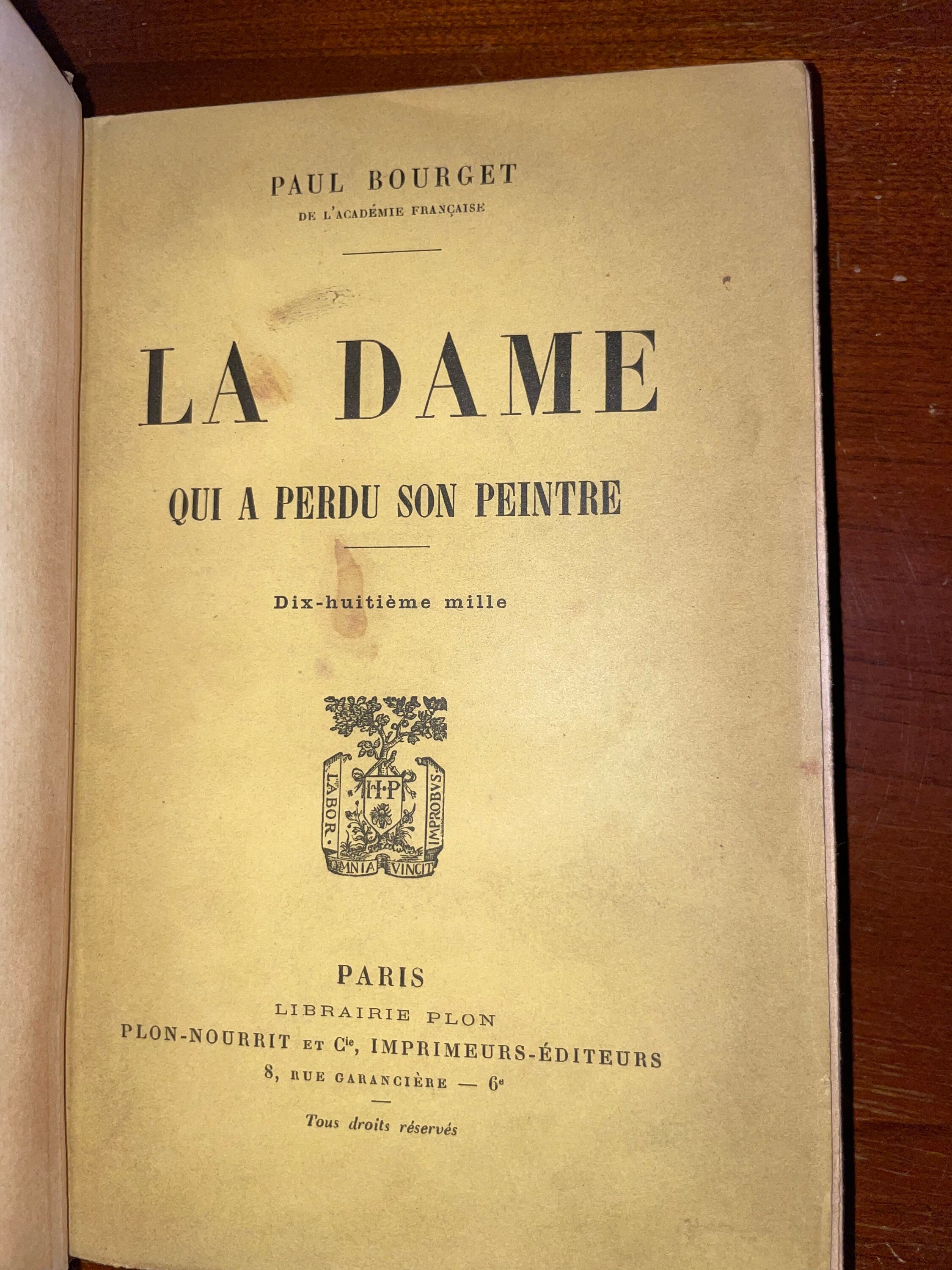 La Dame Qui A Perdu Son PEINTRE Par Paul BOURGET /the Lady Who Lost Her ...