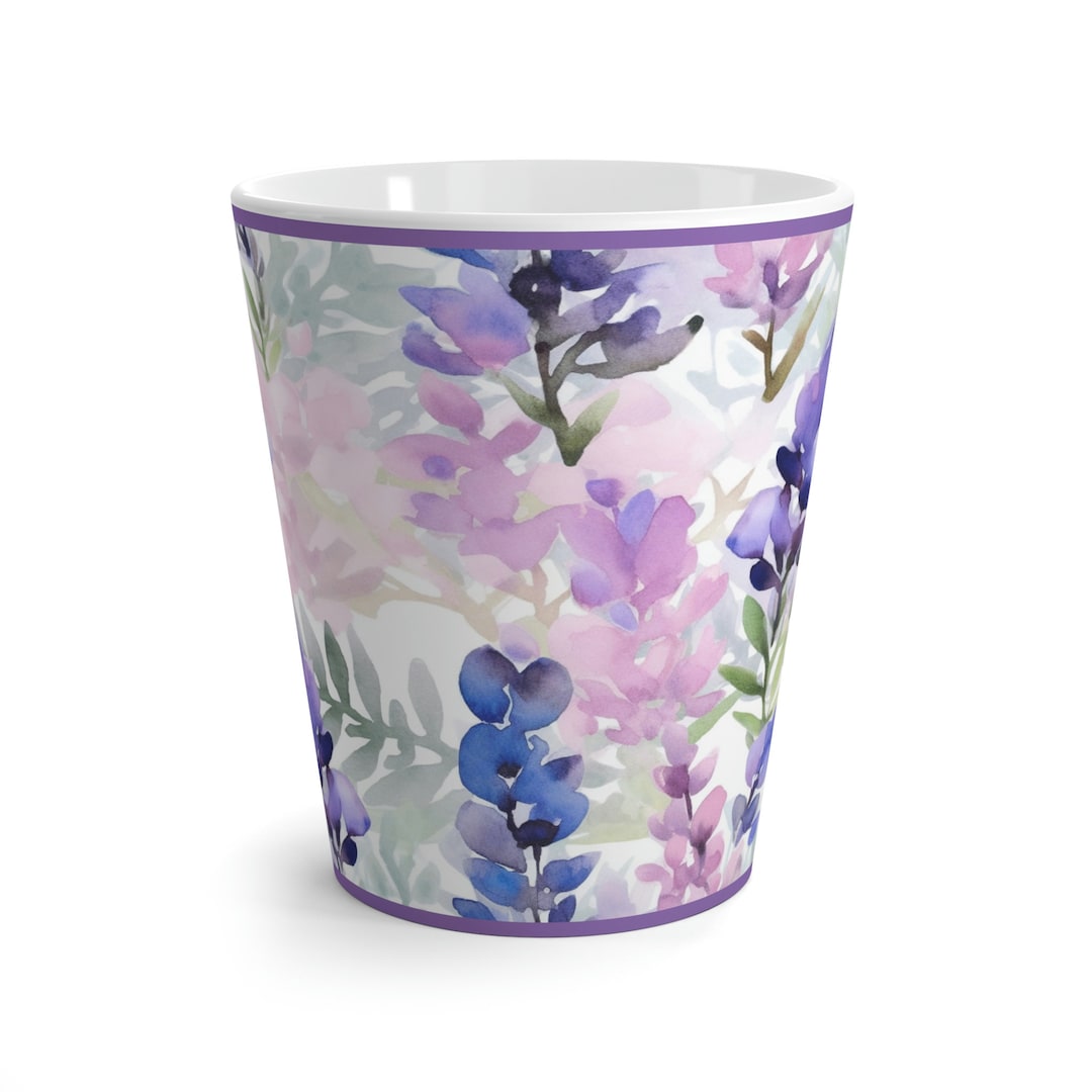 Vibrant Lupine Flowers 12oz Latte Mug - Colorful Floral Design, Purple ...