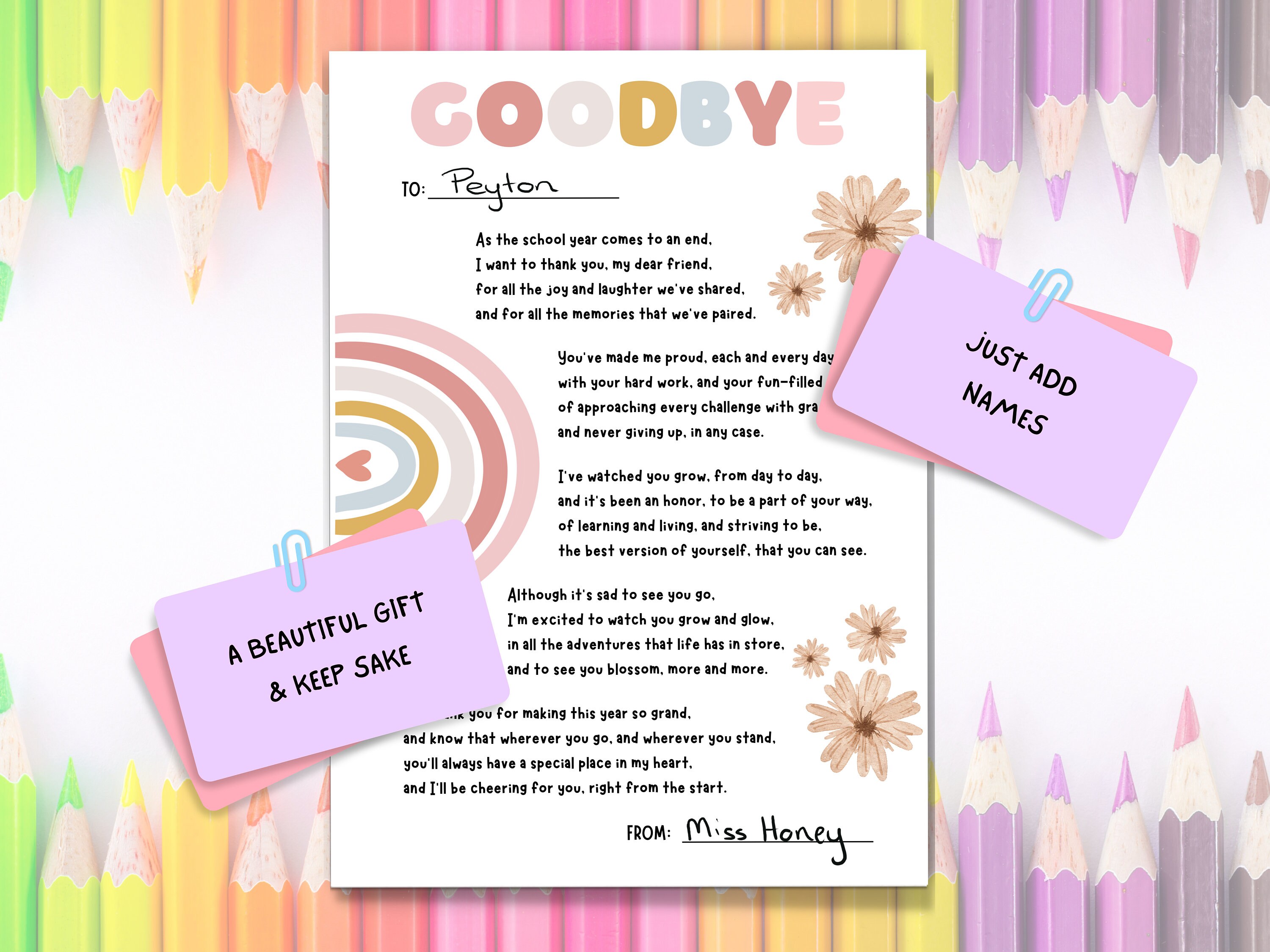 Teacher Goodbye Gift to Students, Last Day of School Gift From Teacher ...