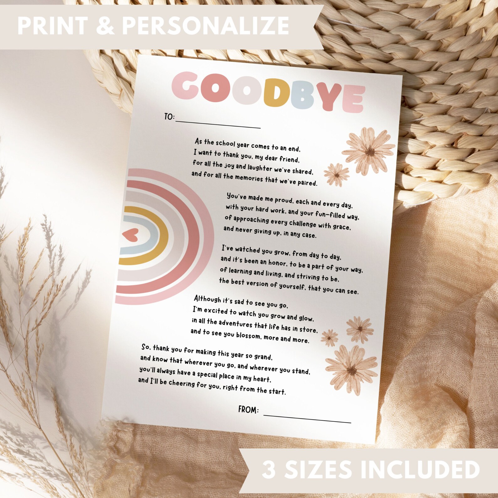 Teacher Goodbye Gift to Students, Last Day of School Gift From Teacher ...