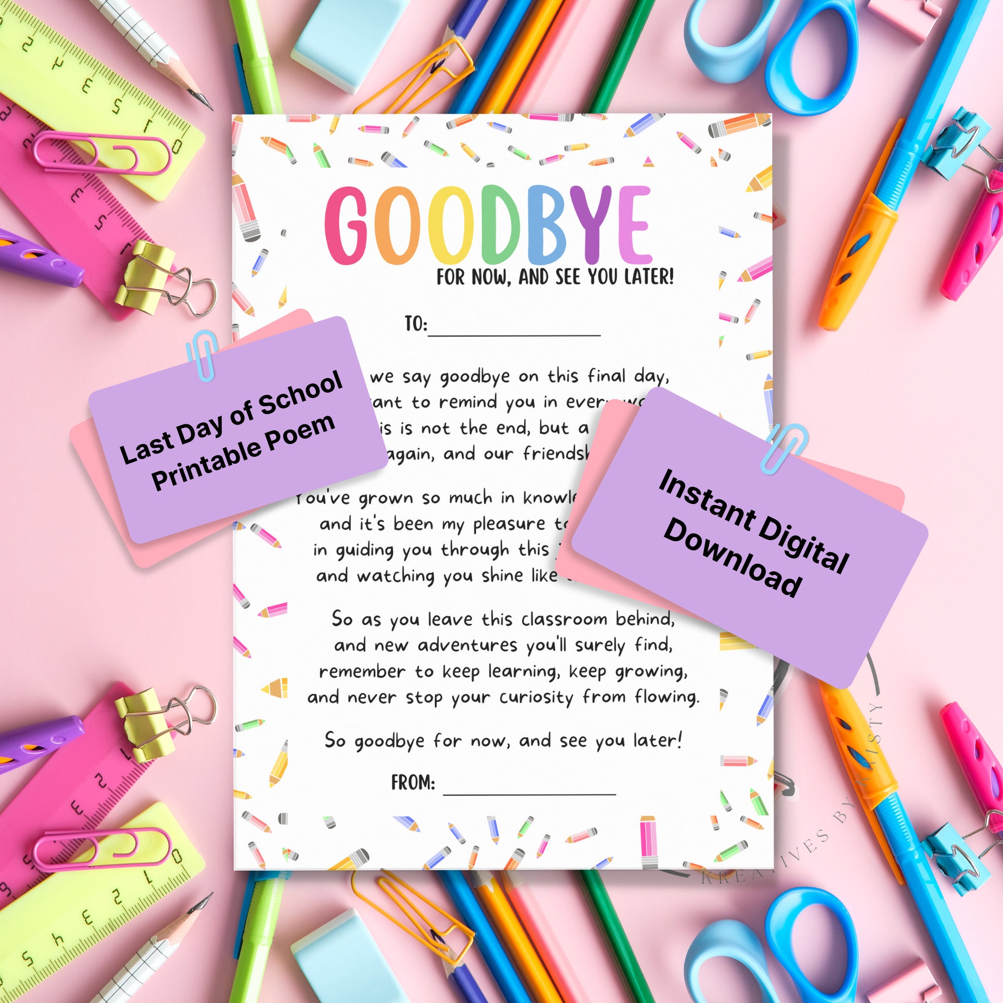 Teacher Goodbye Gift to Students, Last Day of School Gift From Teacher ...