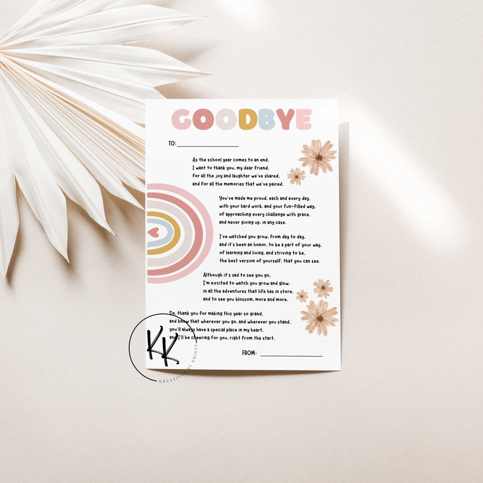 Teacher Goodbye Gift to Students, Last Day of School Gift From Teacher ...