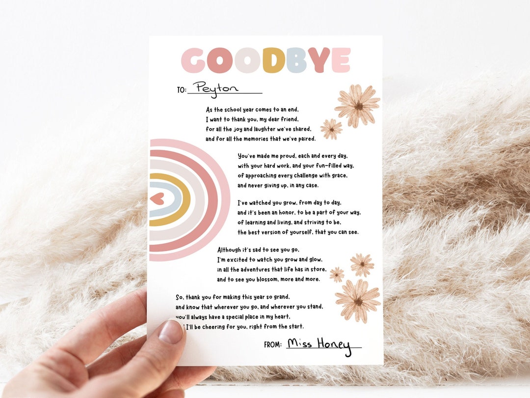 Teacher Goodbye Gift to Students, Last Day of School Gift From Teacher ...