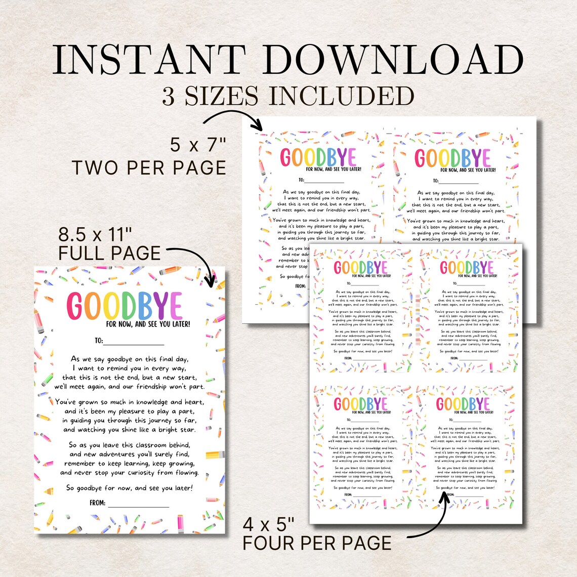 Teacher Goodbye Gift to Students, Last Day of School Gift From Teacher ...