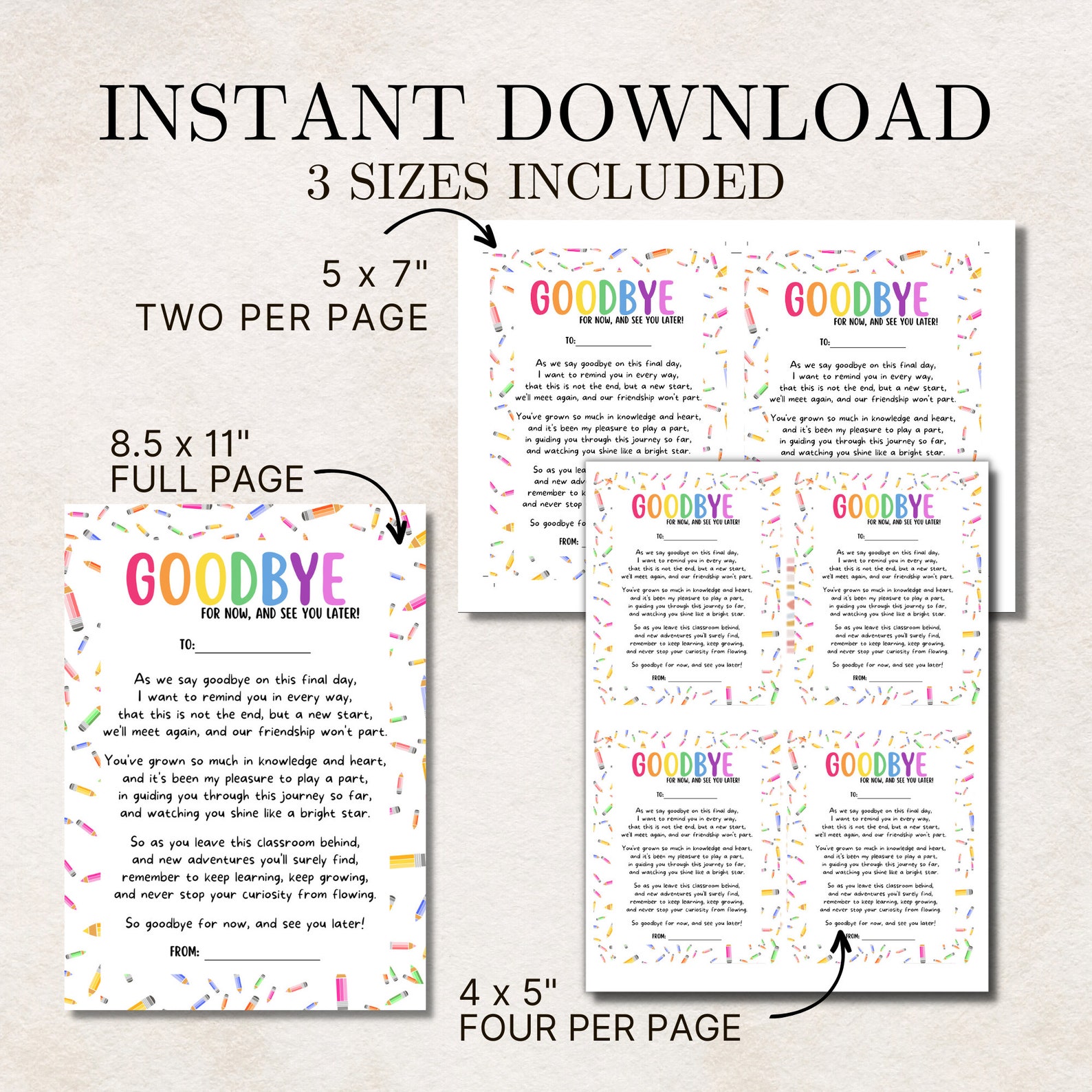 Teacher Goodbye Gift to Students, Last Day of School Gift From Teacher ...