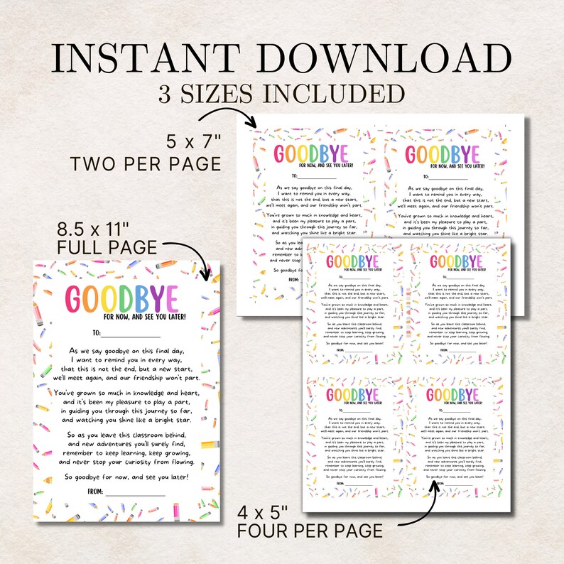 Teacher Goodbye Gift to Students, Last Day of School Gift From Teacher ...