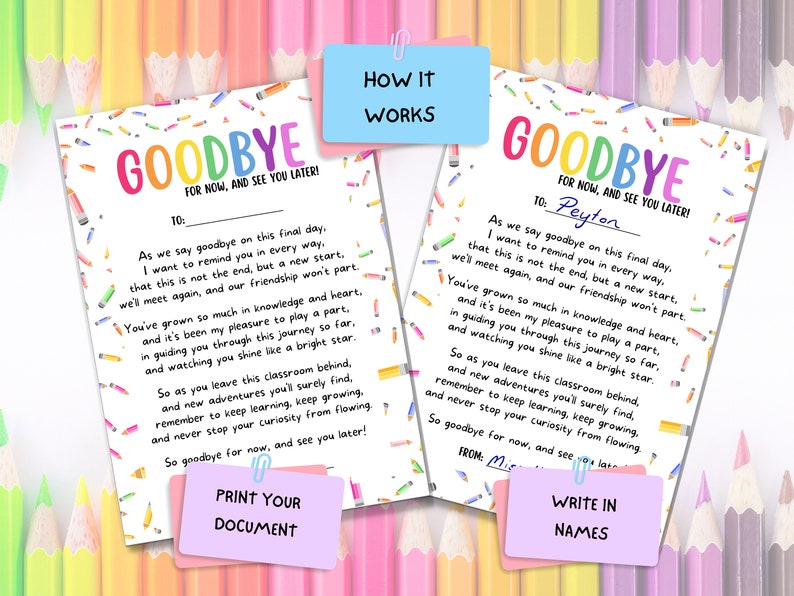 Teacher Goodbye Gift to Students, Last Day of School Gift From Teacher ...