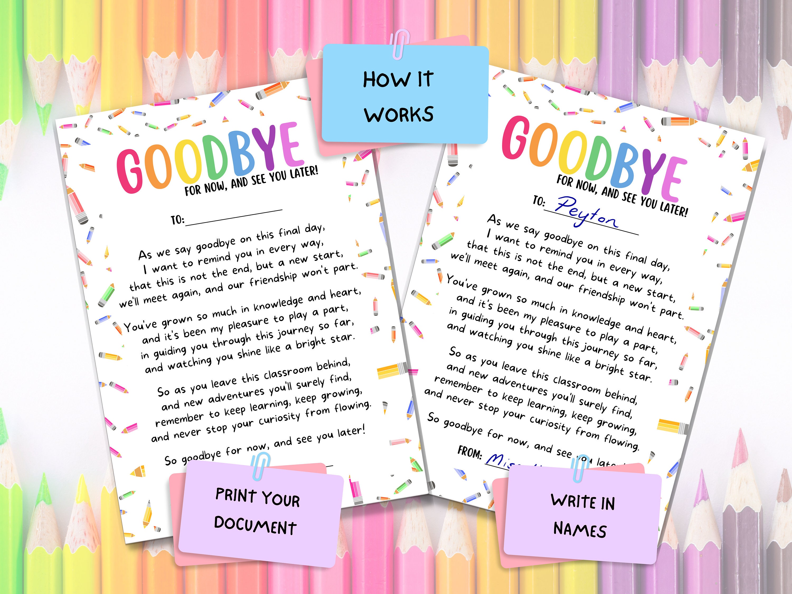 Teacher Goodbye Gift to Students, Last Day of School Gift From Teacher ...