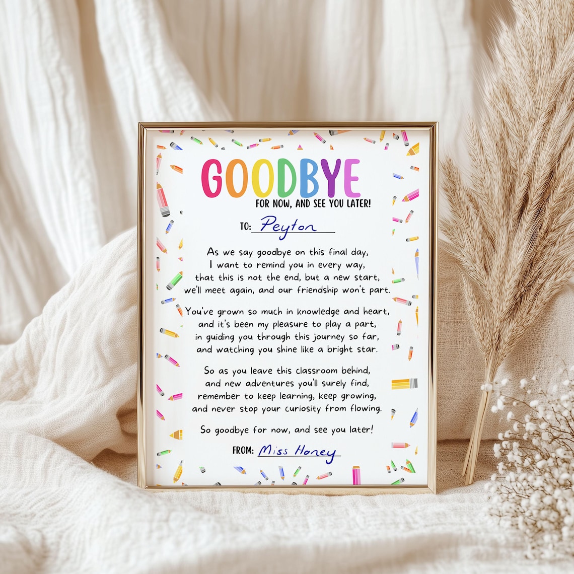 Teacher Goodbye Gift to Students, Last Day of School Gift From Teacher ...