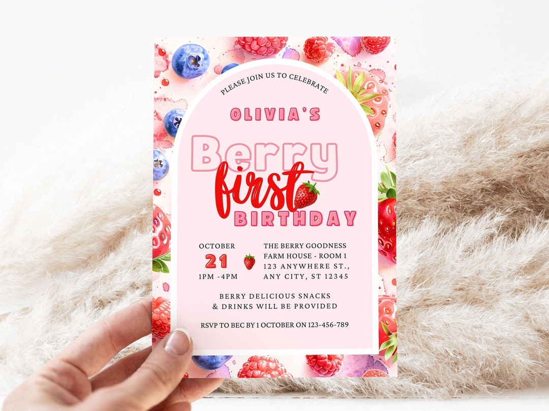 Berry First Birthday Invitation Template | 1st Birthday Party ...