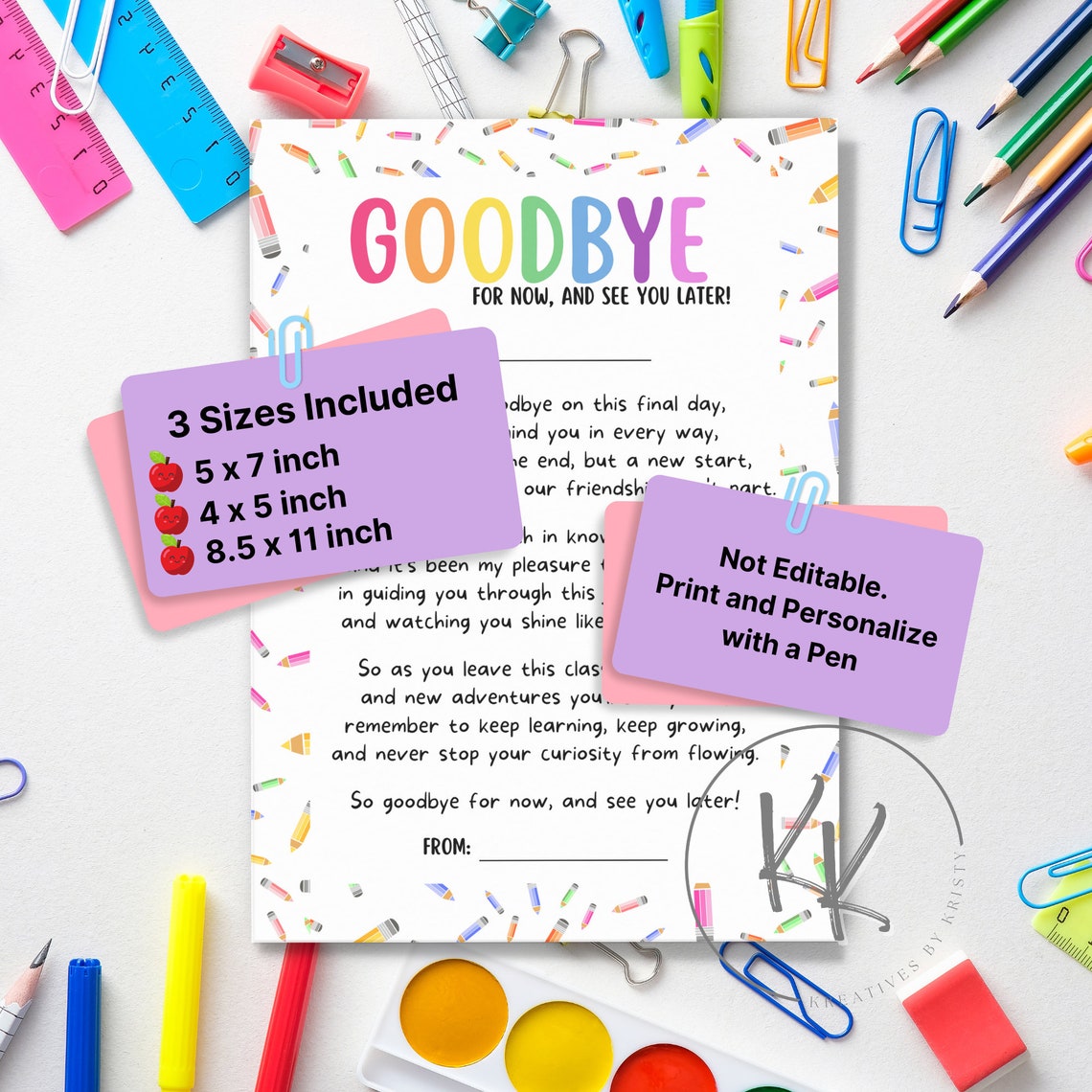 Teacher Goodbye Gift to Students, Last Day of School Gift From Teacher ...