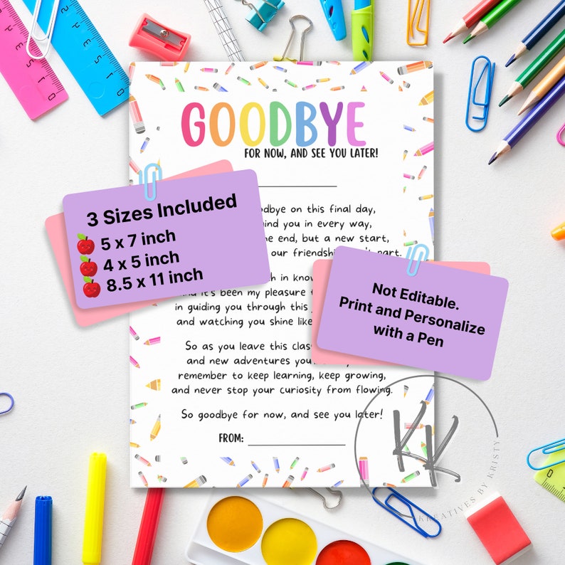 Teacher Goodbye Gift to Students, Last Day of School Gift From Teacher ...