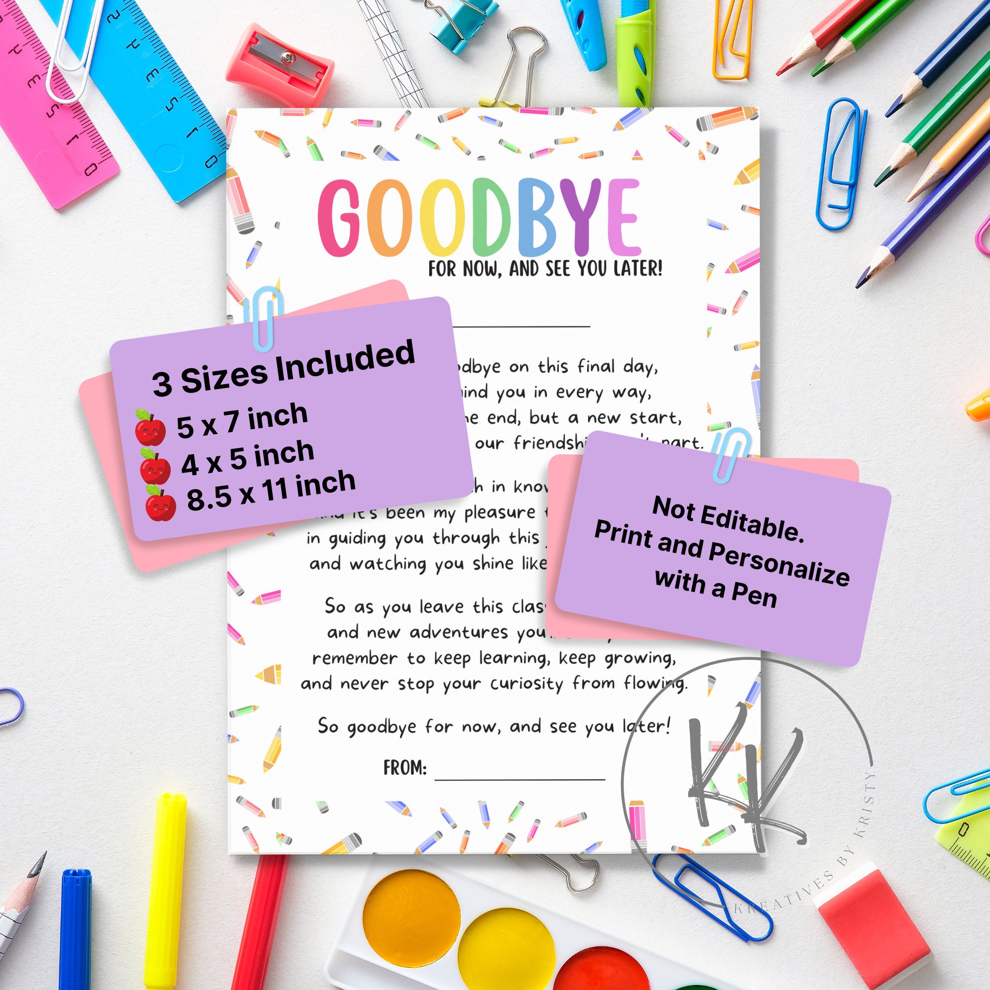 Teacher Goodbye Gift to Students, Last Day of School Gift From Teacher ...