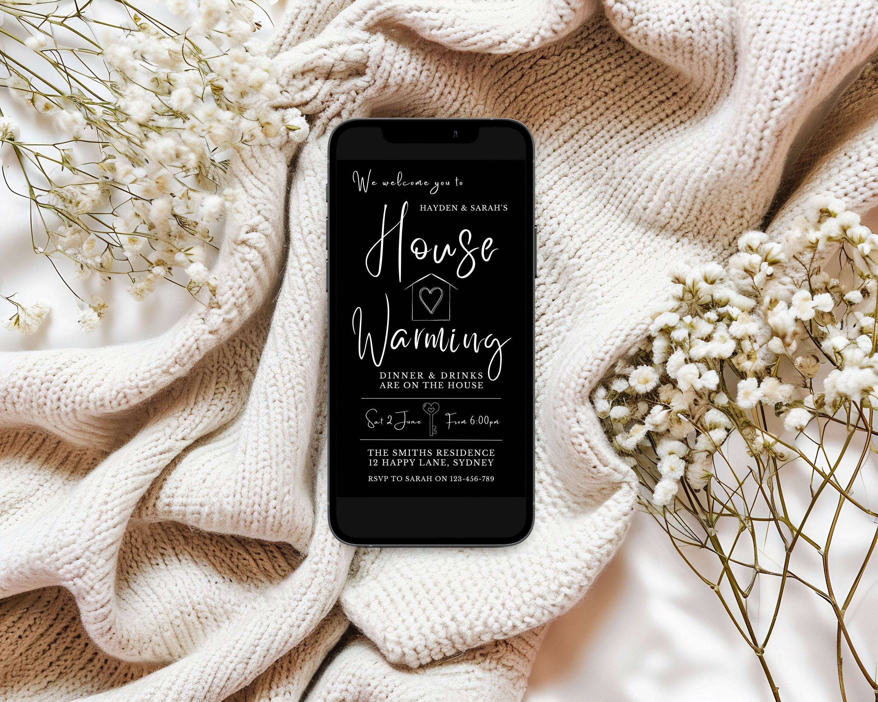 Minimal House Warming Invitation, House Warming Invite, Digital Mobile ...