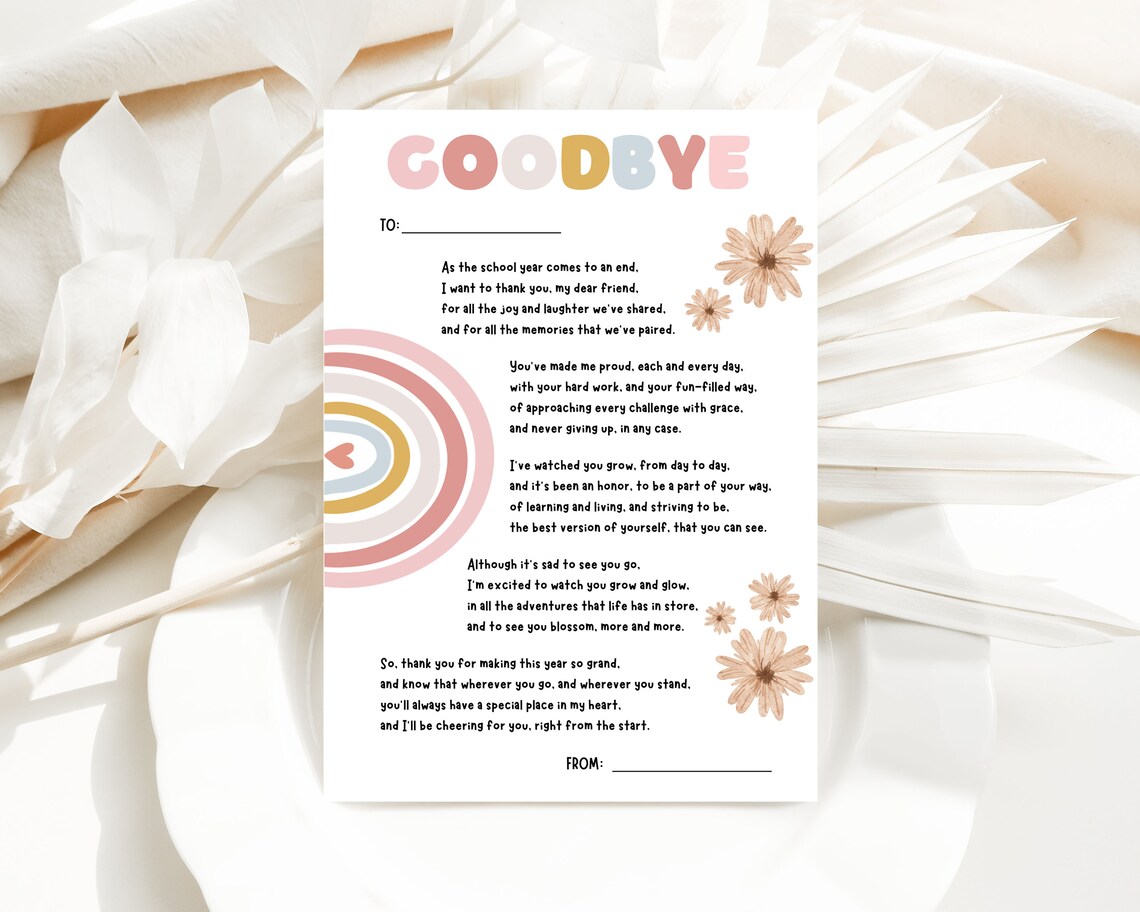 Teacher Goodbye Gift to Students, Last Day of School Gift From Teacher ...