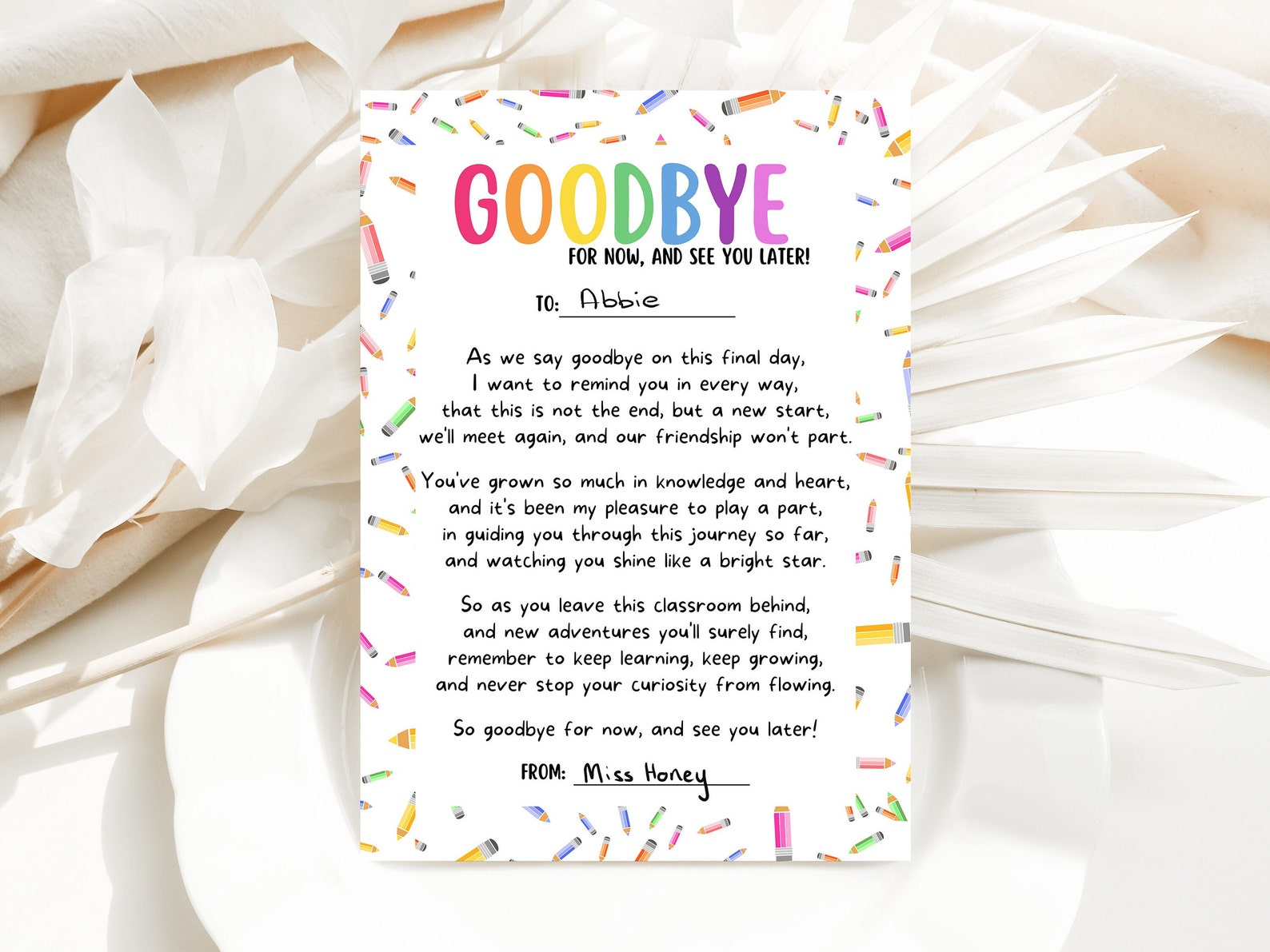 Teacher Goodbye Gift to Students, Last Day of School Gift From Teacher ...