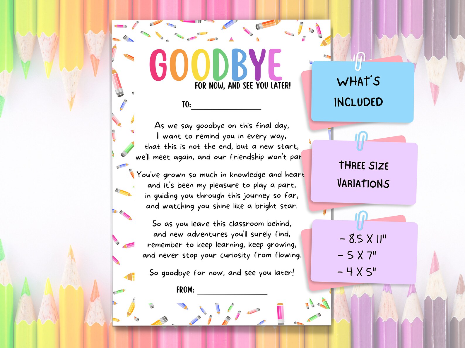 Teacher Goodbye Gift to Students, Last Day of School Gift From Teacher ...